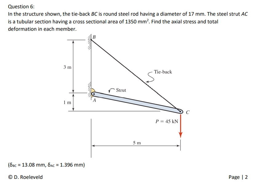 Solved Question 6: In the structure shown, the tie-back BC | Chegg.com