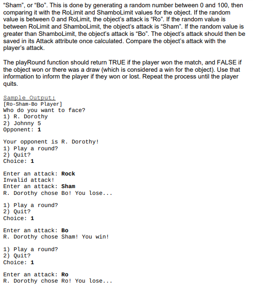 Solved Assignment 7A: Ro-Sham-Bo. Believe it or not, the | Chegg.com