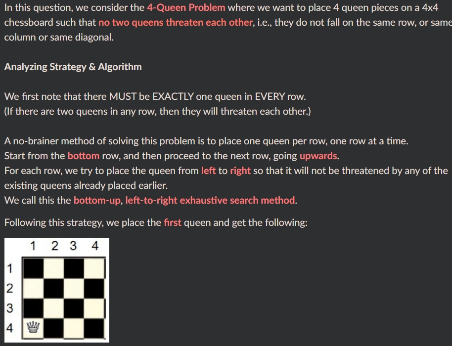 Solved In this question, we consider the 4− Queen Problem | Chegg.com