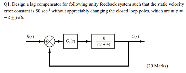 Solved Q1. Design a lag compensator for following unity | Chegg.com