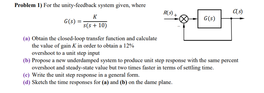 Solved Problem 1) For the unity-feedback system given, where | Chegg.com
