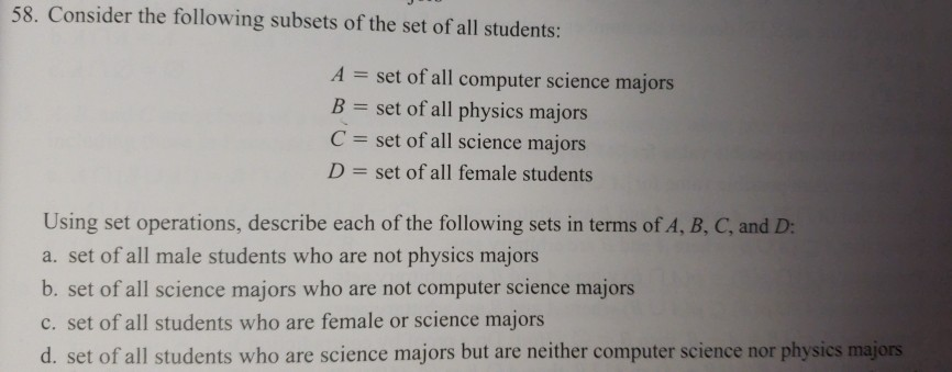Solved 58. Consider the following subsets of the set of all | Chegg.com