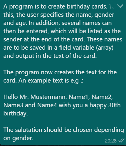 Solved A program is to create birthday cards. 1 v this, the | Chegg.com
