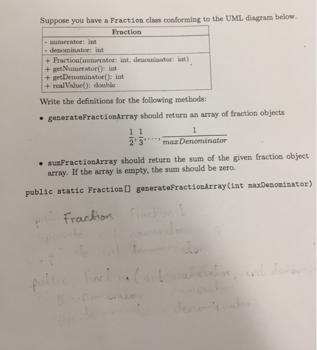 Solved Suppose you have a Fraction class conforming to the | Chegg.com