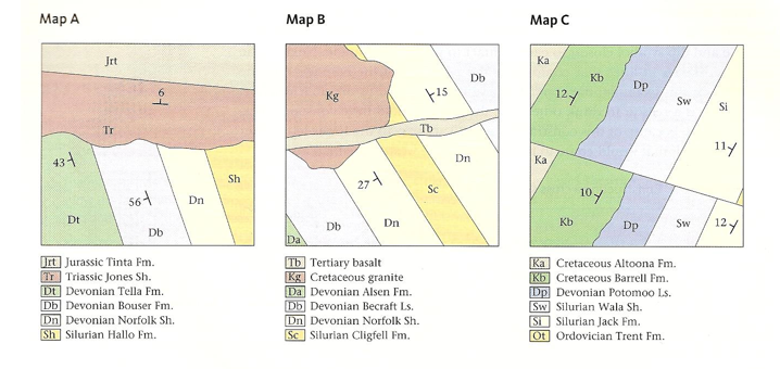 Solved Geologic Map Interpretation Describe Map A's geologic | Chegg.com