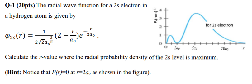 Solved P.(nm) Q-1 (20pts) The radial wave function for a 2s | Chegg.com