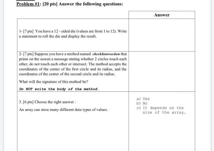 Solved Problem #1: 120 pts) Answer the following questions: | Chegg.com