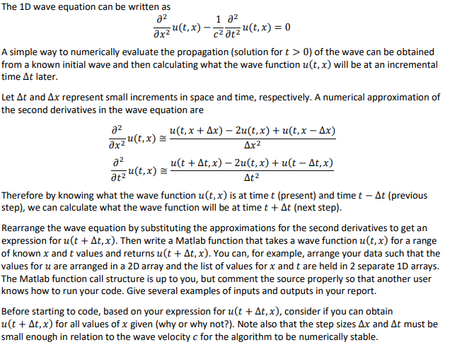 The 1D wave equation can be written as 1 22 dxzu(t, | Chegg.com