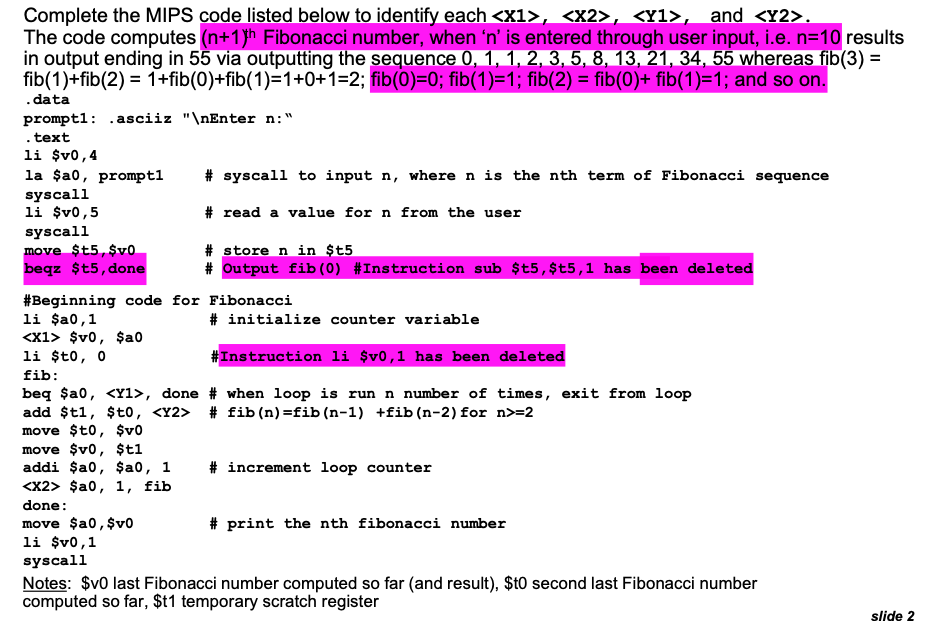 Solved Complete the MIPS code listed below to identify each | Chegg.com