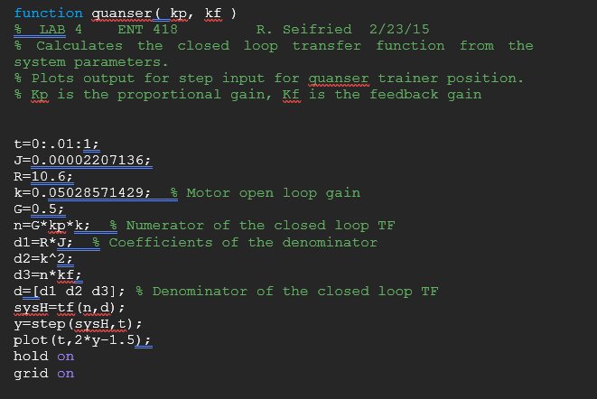 Part 1: Position Response to a Step Input - By | Chegg.com