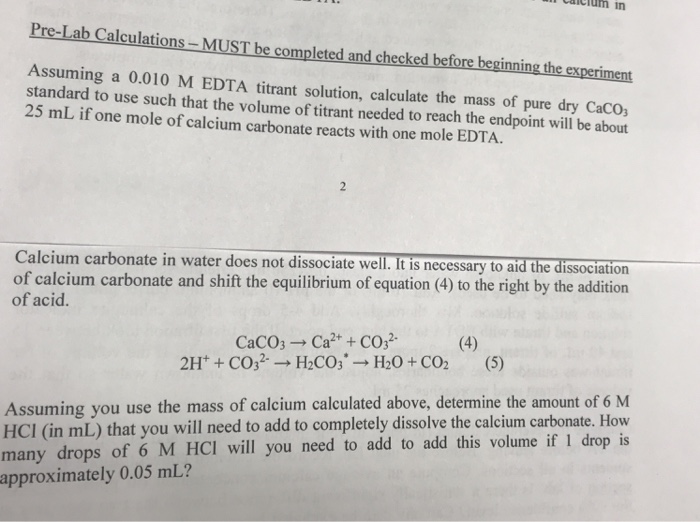 Solved Caicium in Pre-Lab Calculations - MUST be completed | Chegg.com