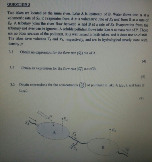 Solved QUESTION 3 Two lakes are located on the same river. | Chegg.com