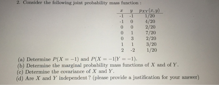 Solved Consider the following joint probability mass | Chegg.com