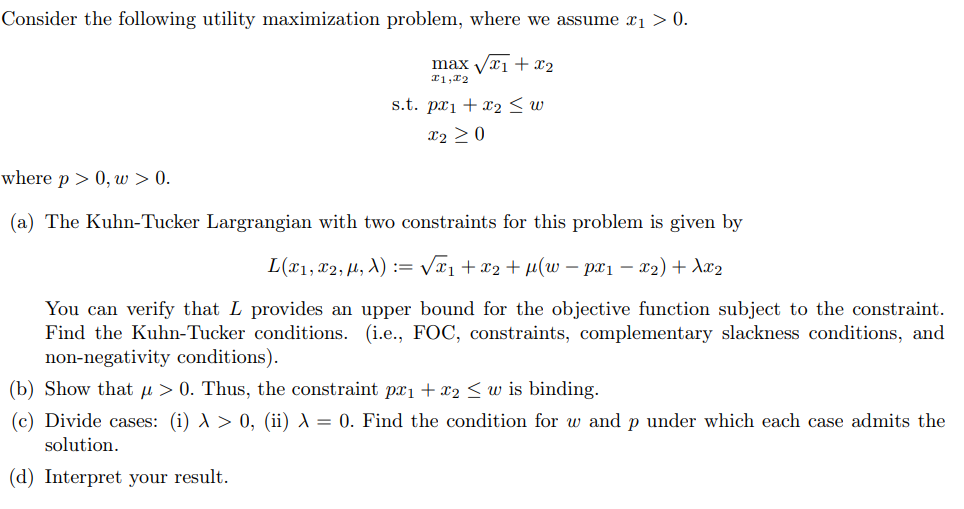 Solved Consider the following utility maximization problem, | Chegg.com