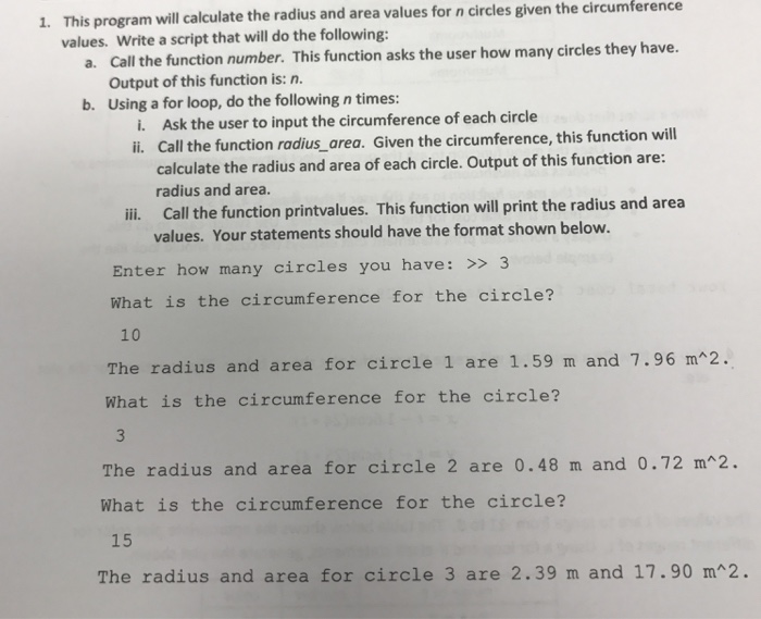 Solved This program will calculate the radius and area | Chegg.com