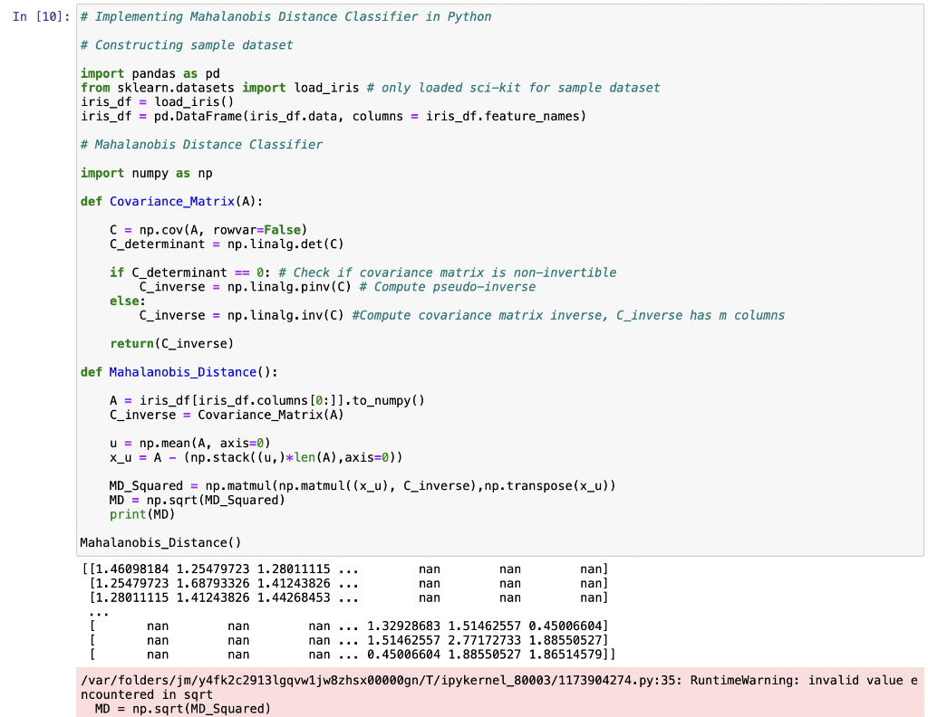 Solved Hi, trying to construct a Mahalanobis Distance | Chegg.com