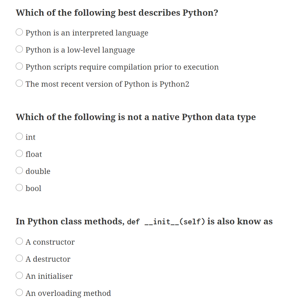 Solved Which of the following best describes Python? Python | Chegg.com