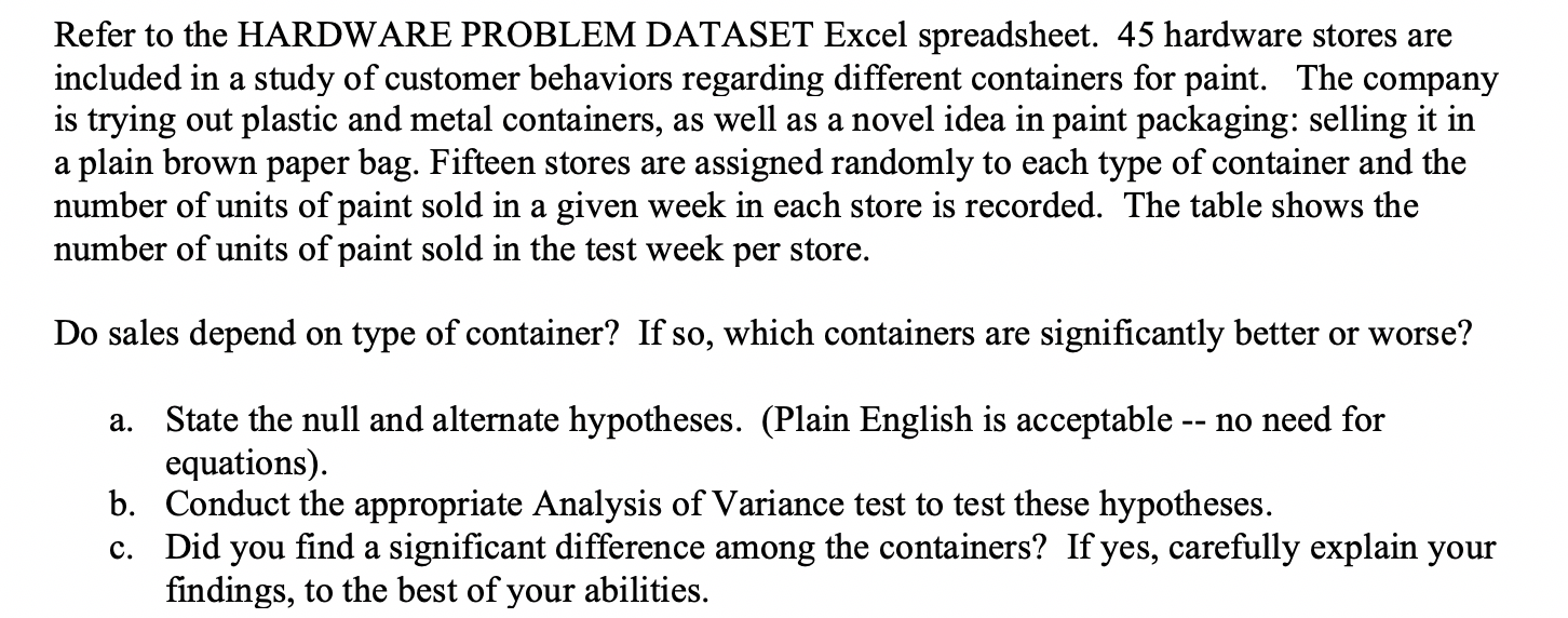 Solved Refer to the HARDWARE PROBLEM DATASET Excel | Chegg.com