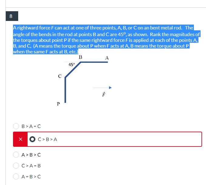 Solved A rightward force F can act at one of three points, | Chegg.com