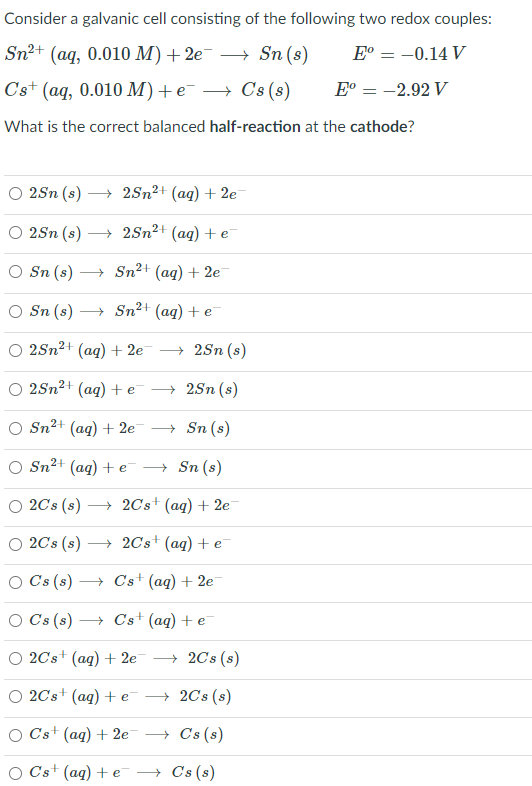 Solved Consider a galvanic cell consisting of the following | Chegg.com