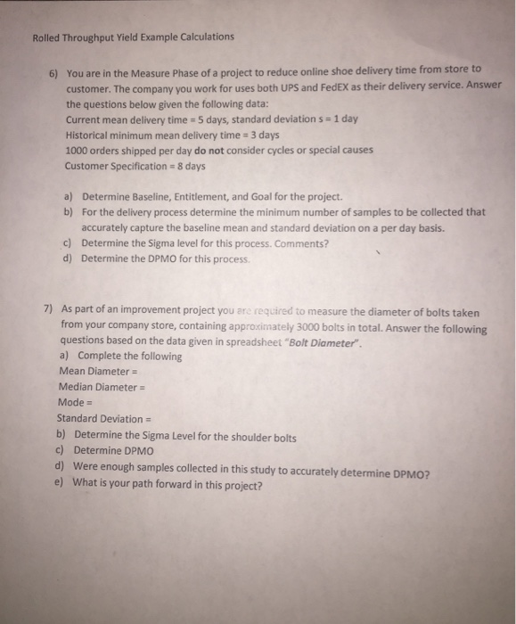 Solved Rolled Throughput Yield Example Calculations 6) You | Chegg.com