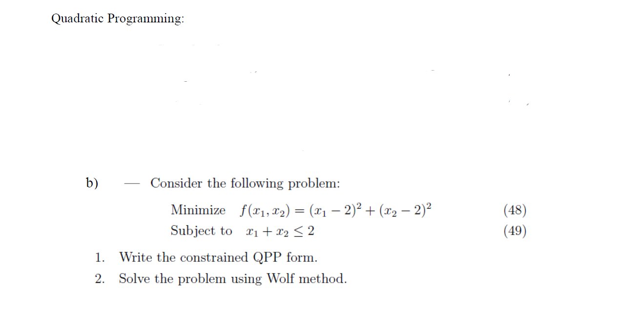 Solved Quadratic Programming: b) Consider the following | Chegg.com