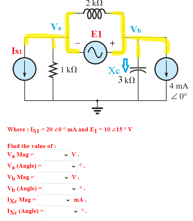 Solved IS1=20∠0∘mA and E1=10∠15∘V | Chegg.com