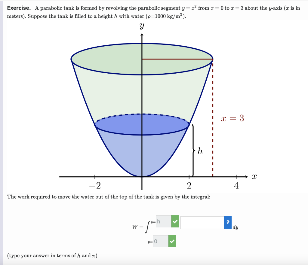 Solved Exercise. A parabolic tank is formed by revolving the | Chegg.com