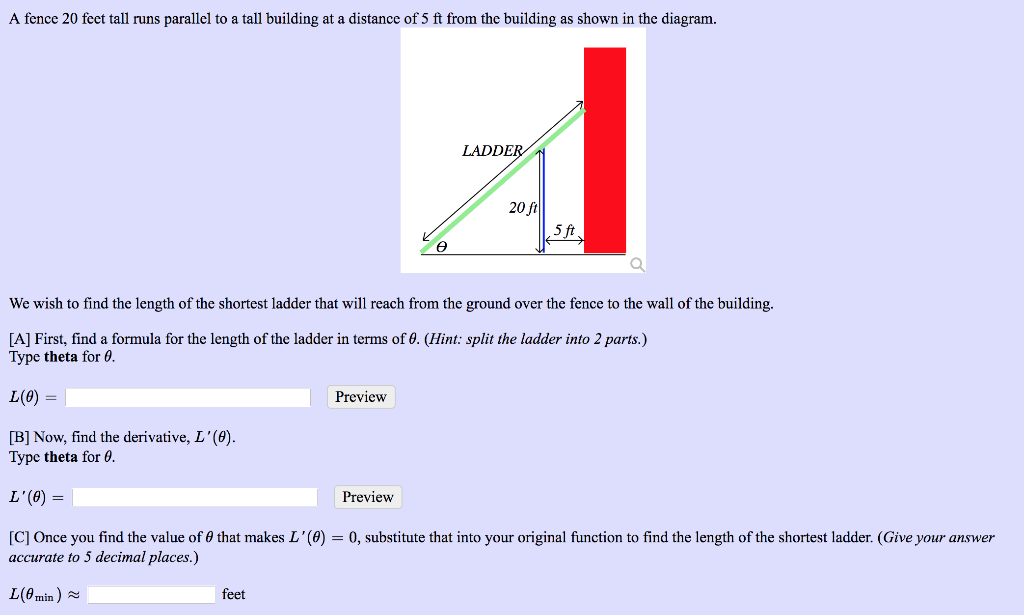 Solved A fence 20 feet tall runs parallel to a tall building | Chegg.com