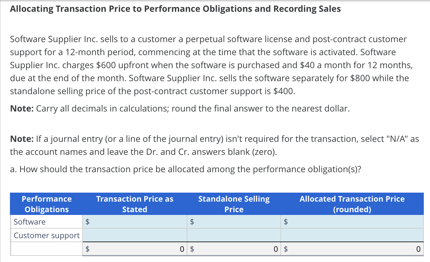 Solved Allocating Transaction Price to Performance | Chegg.com