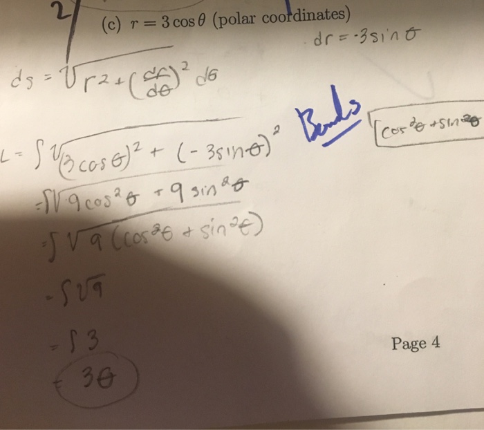 Solved Find the arc length of the given curve r = 3 cos | Chegg.com