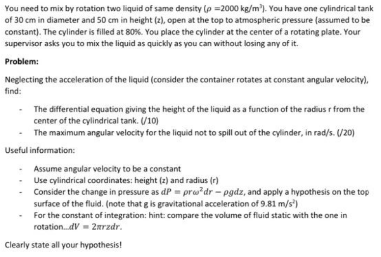 Solved You need to mix by rotation two liquid of same | Chegg.com