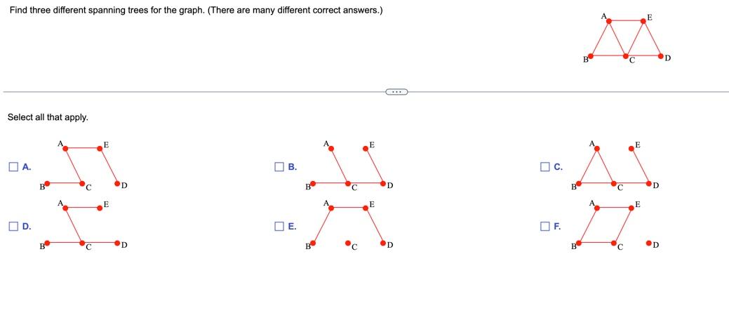Solved Find three different spanning trees for the graph. | Chegg.com