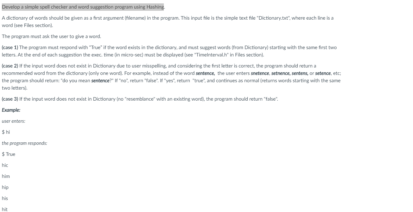 Solved Develop a simple spell checker and word suggestion | Chegg.com