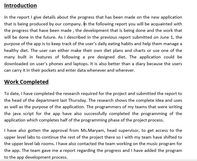 Solved For Technical Writing Write A Progress Report About Chegg