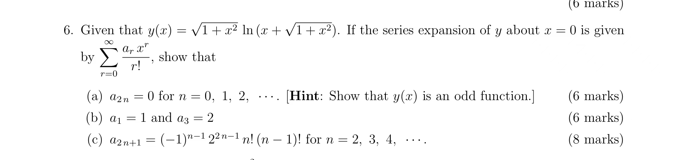 Solved (6 ﻿marks)Given that y(x)=1+x22ln(x+1+x22). ﻿If the | Chegg.com