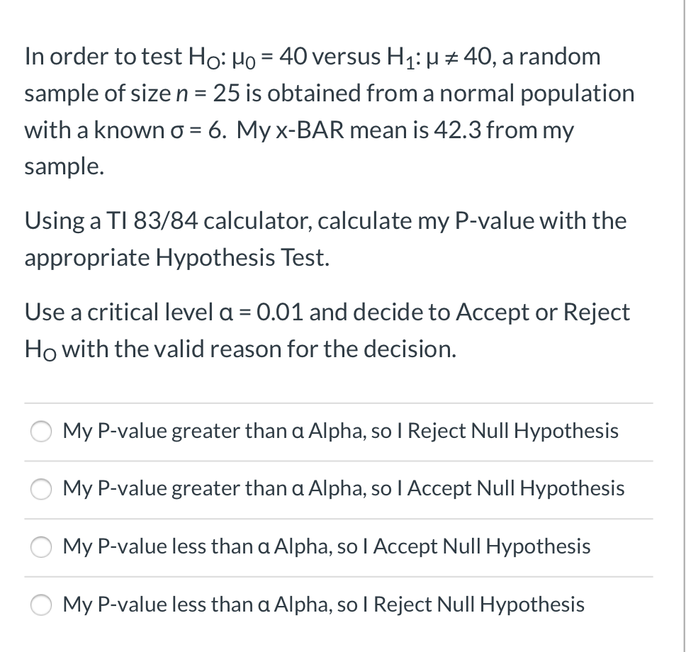 Solved In order to test Ho: Mo = 40 versus H1:# 40, a random | Chegg.com