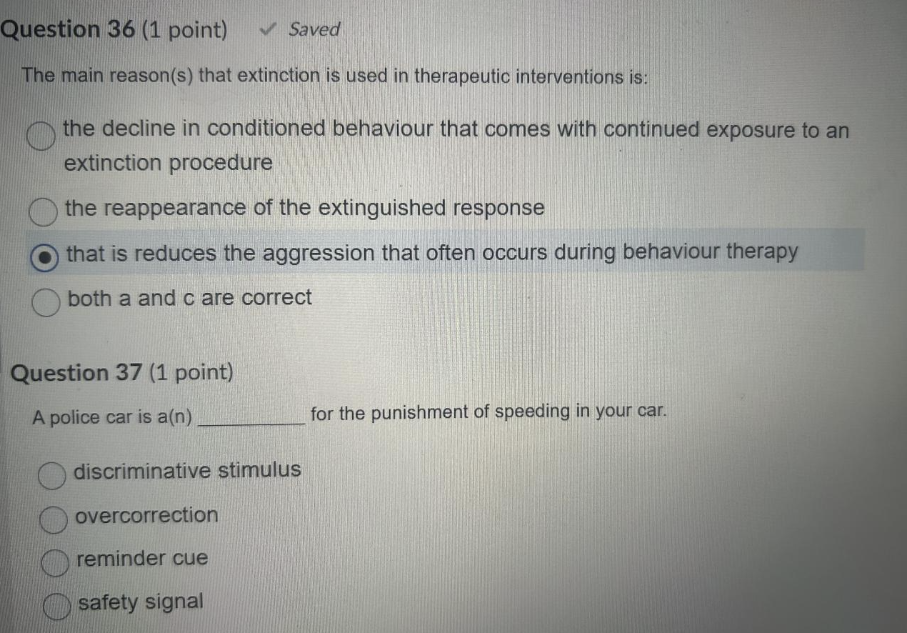 Solved The main reason(s) that extinction is used in | Chegg.com