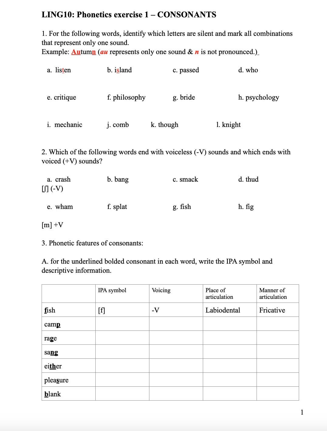4. Phonetic features of consonants: A. Answer | Chegg.com