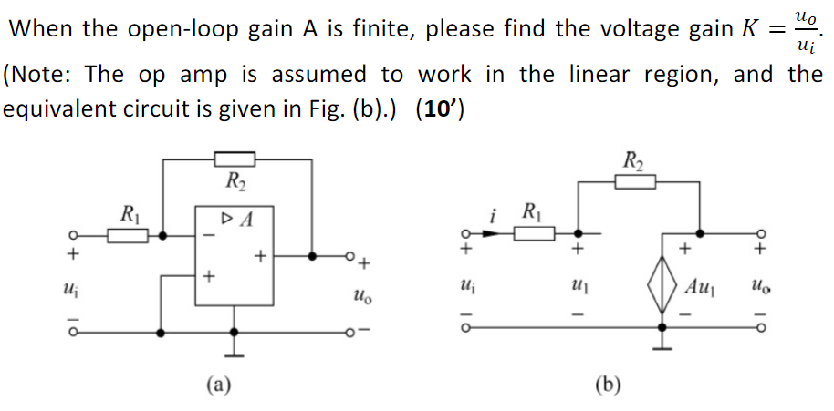 Solved uo = ui When the open-loop gain A is finite, please | Chegg.com