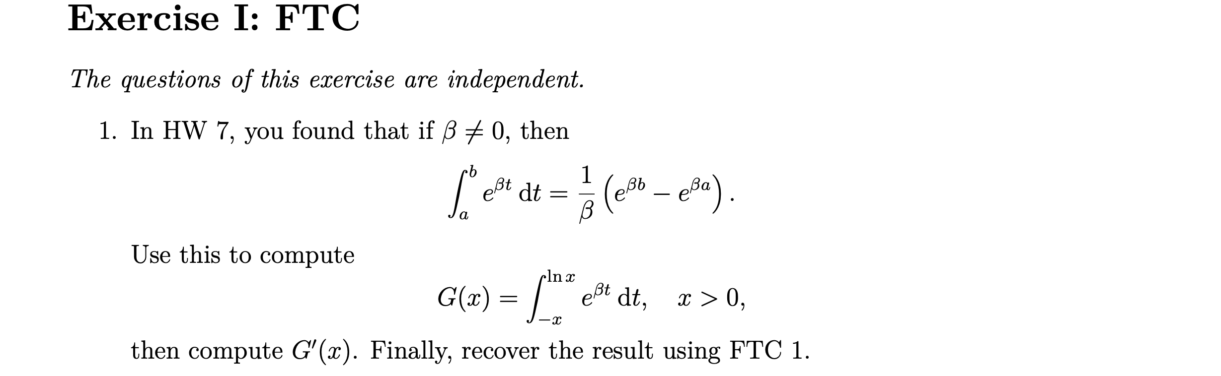 Solved Exercise I: FTC The questions of this exercise are | Chegg.com
