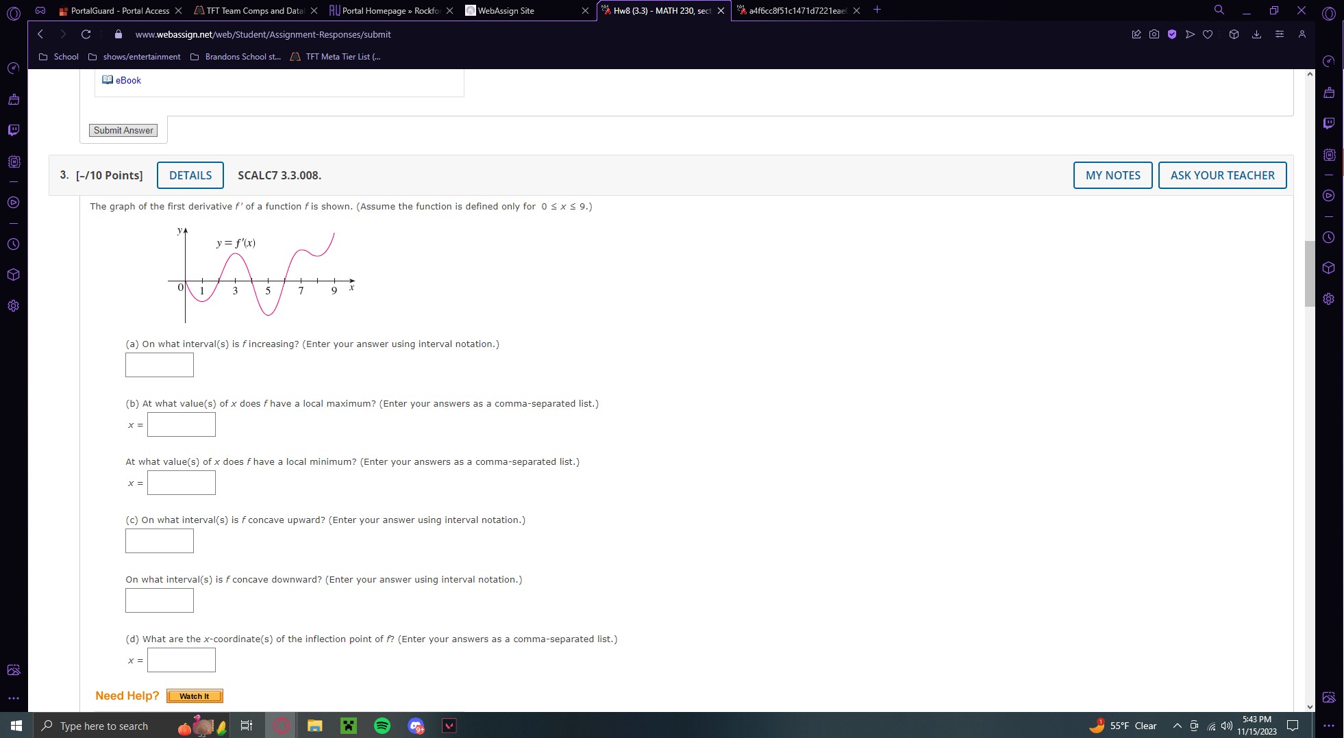 Points]SCALC7 3.3.008.The graph of the first | Chegg.com