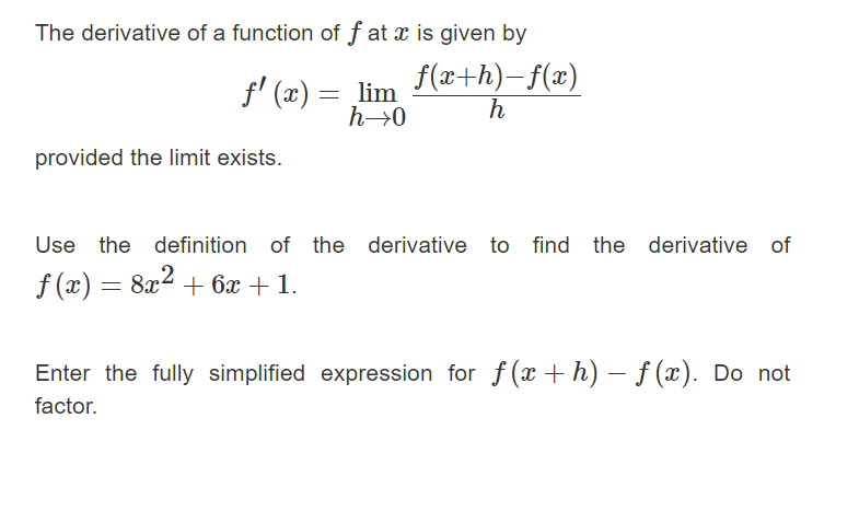 Solved The derivative of a function of f ﻿at x ﻿is given | Chegg.com
