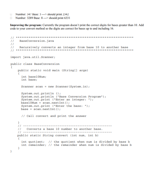 Solved Base Conversion One algorithm for converting a base | Chegg.com