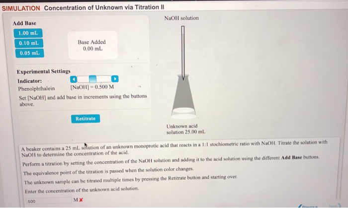 Solved SIMULATION Concentration of Unknown via Titration | Chegg.com