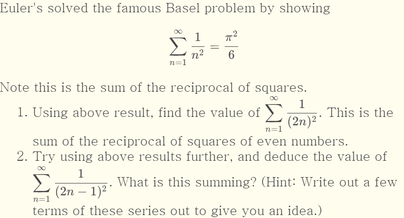 Solved Euler's solved the famous Basel problem by showing | Chegg.com