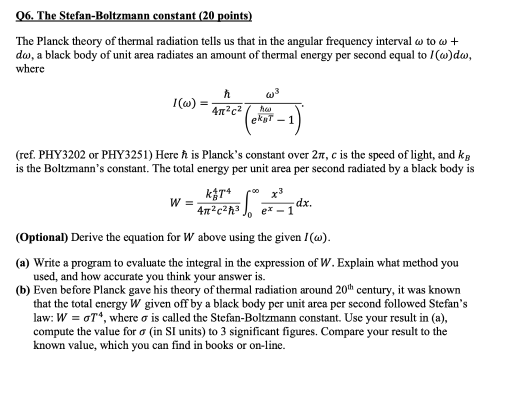 Solved Q6. The Stefan-Boltzmann constant (20 points) The | Chegg.com