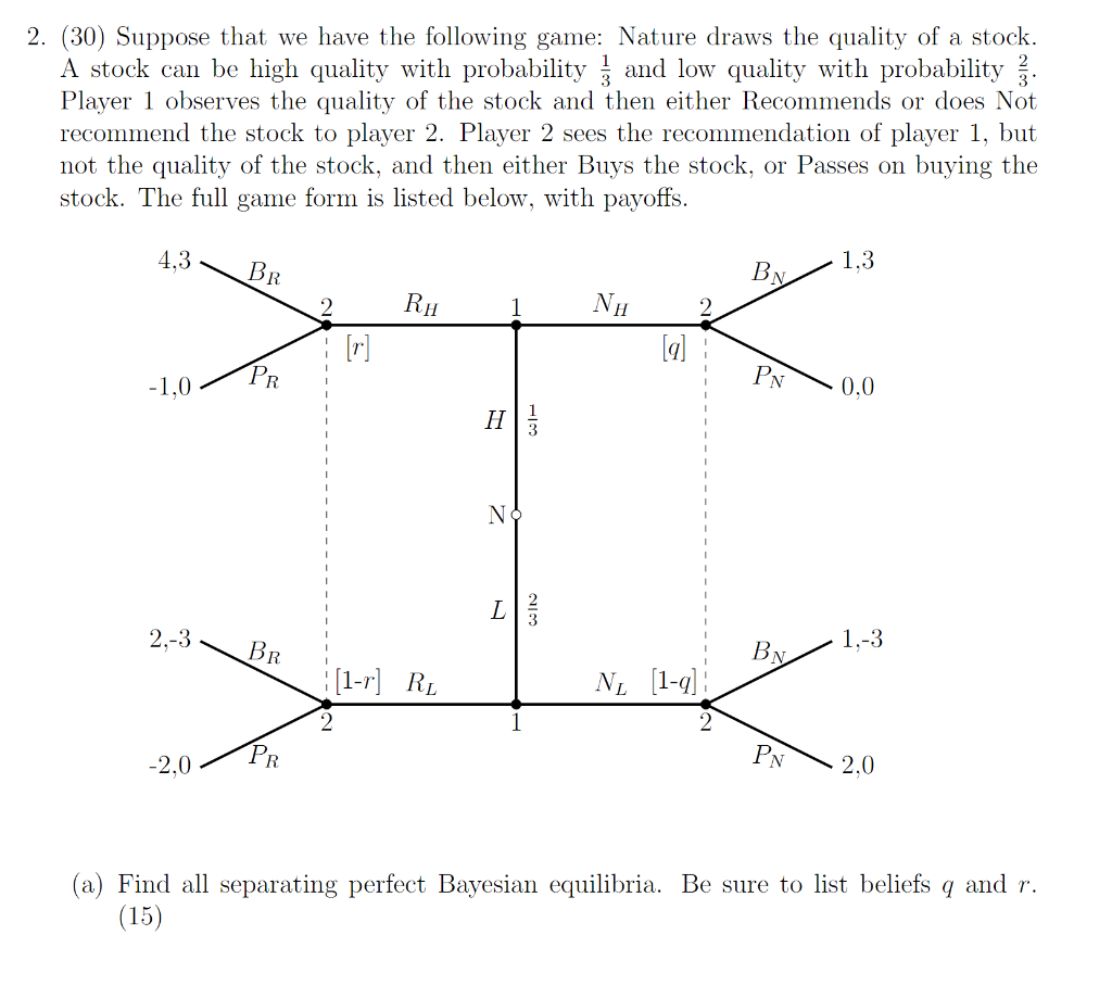 b) Find all pooling perfect Bayesian equilibria. Be | Chegg.com