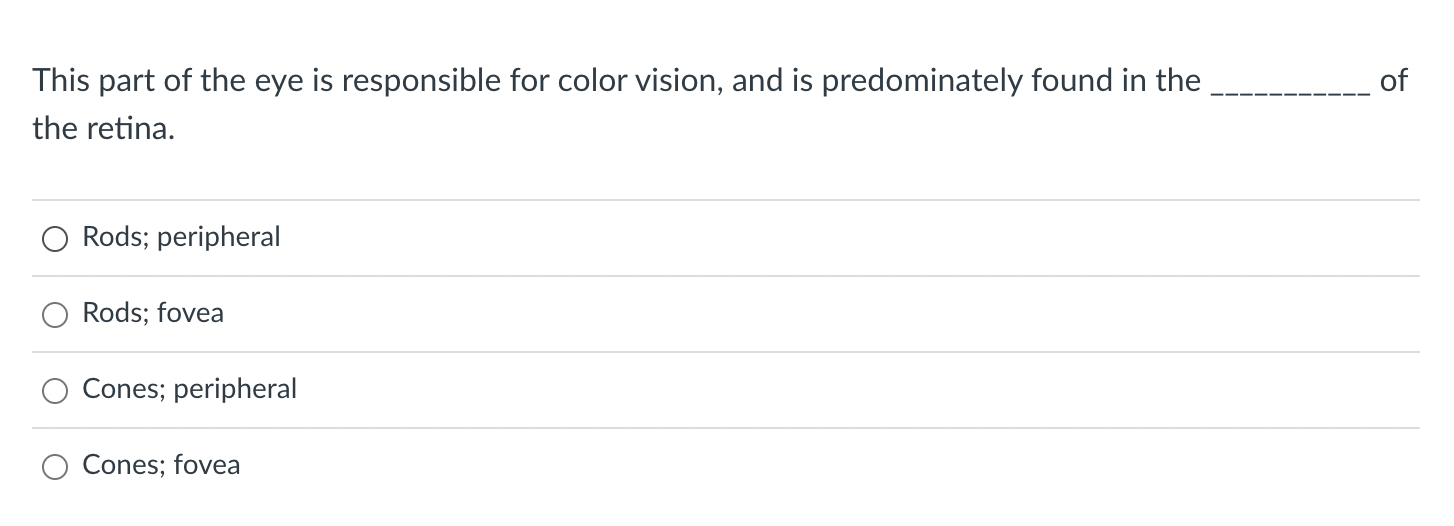 Solved This part of the eye is responsible for color vision, | Chegg.com