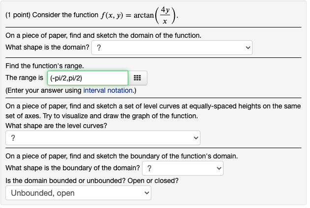 Solved (1 point) Consider the function f(x,y)=arctan(x4y) On | Chegg.com